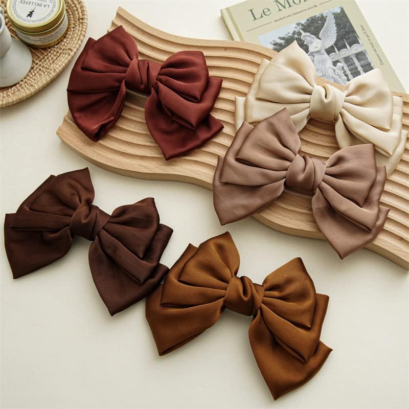 Amazon.com : 5 PCS Silky Big Bow Clips Metal Hair Clips Large Hair Bows ...