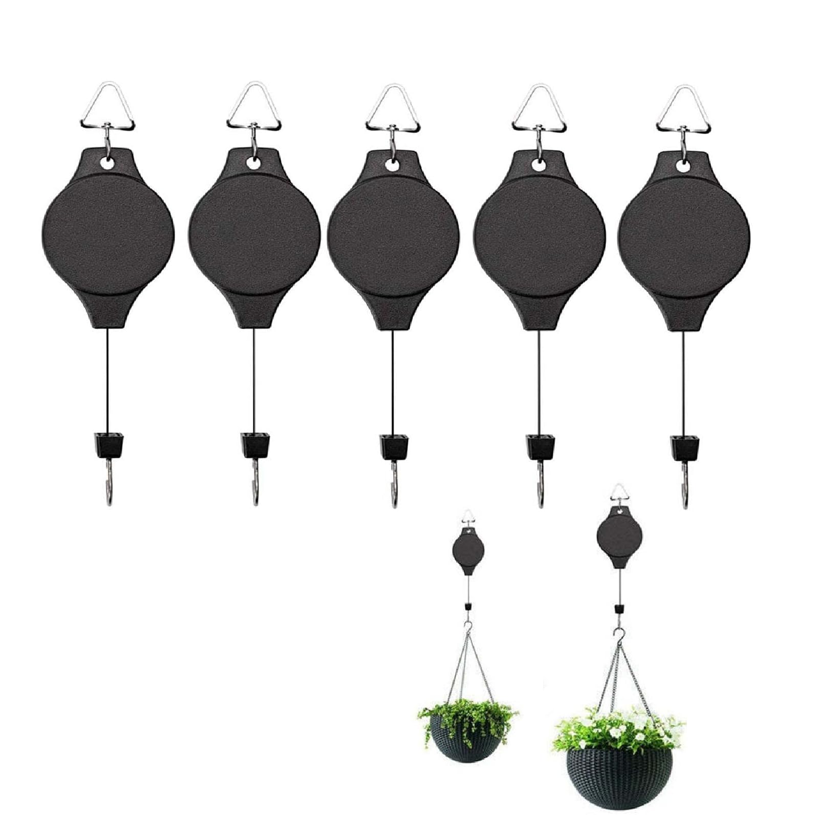 5 Pac Retractable Plant Hanger,Easy Reach Hanging Plant Hook Pulley ...