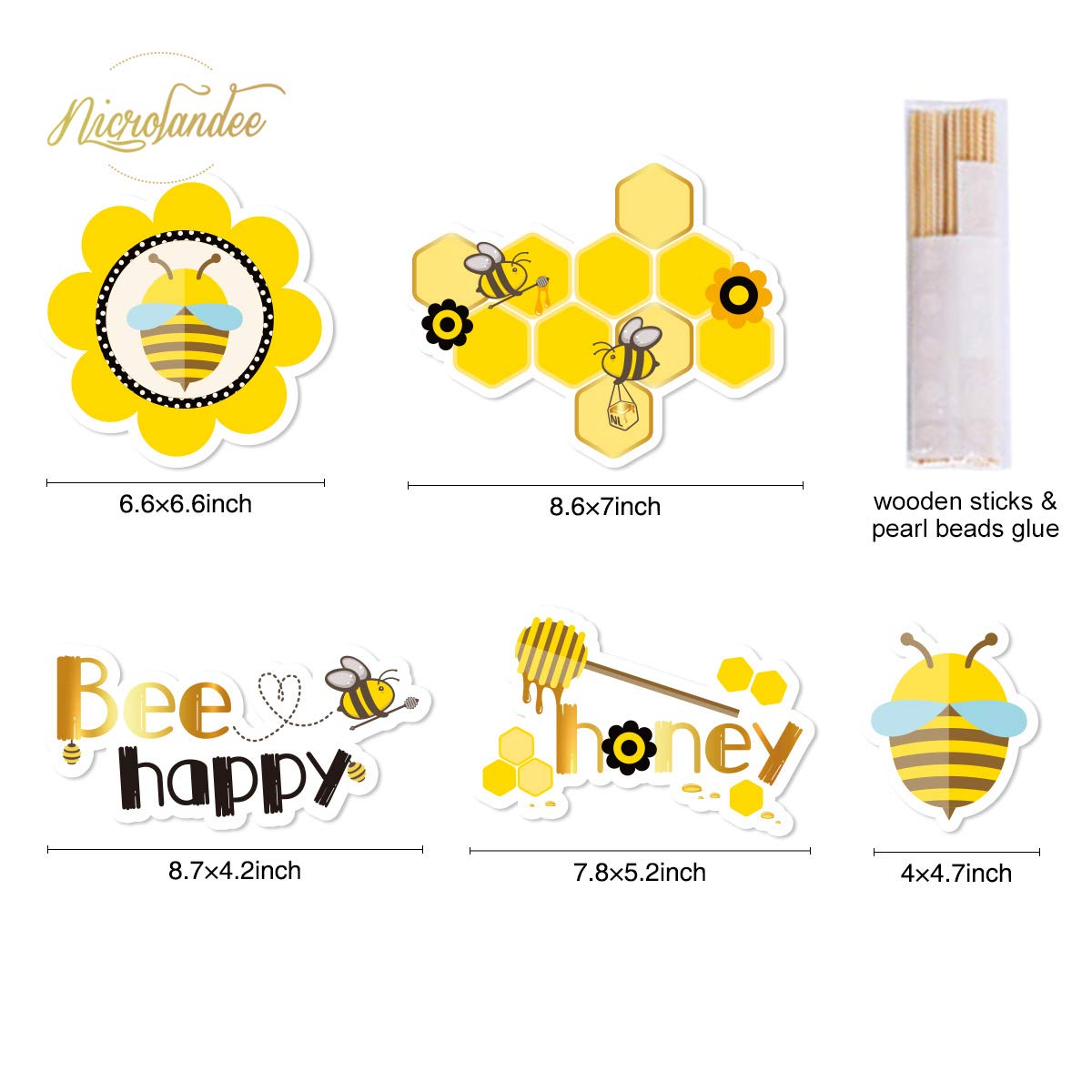 Buy NICROLANDEE Honey Bee Baby Shower Photo Booth Props - 14 Pack ...