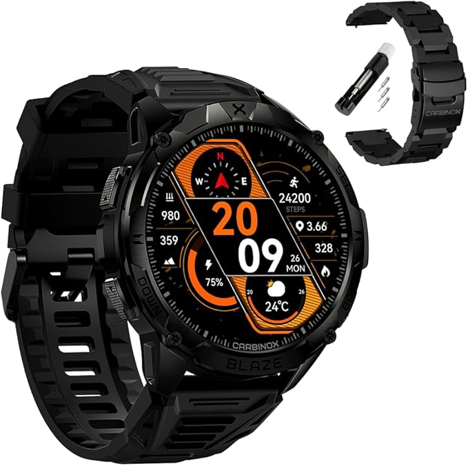 Amazon.com: CARBINOX Blaze Smart Watch with Metal Band 22 mm GPS ...