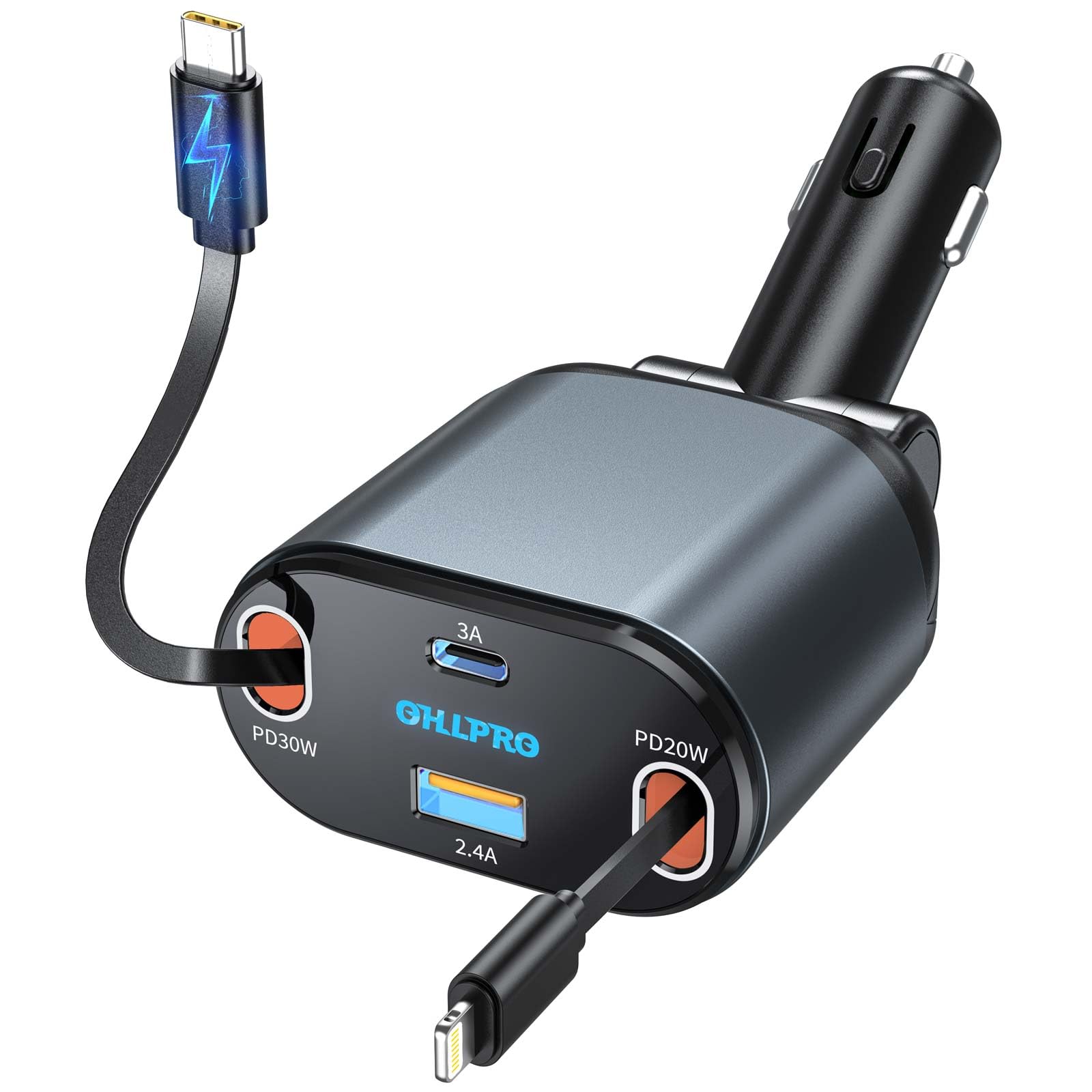 OHLPRO 4 in1 Retractable Car Charger, 80W Fast Charging Retractable ...