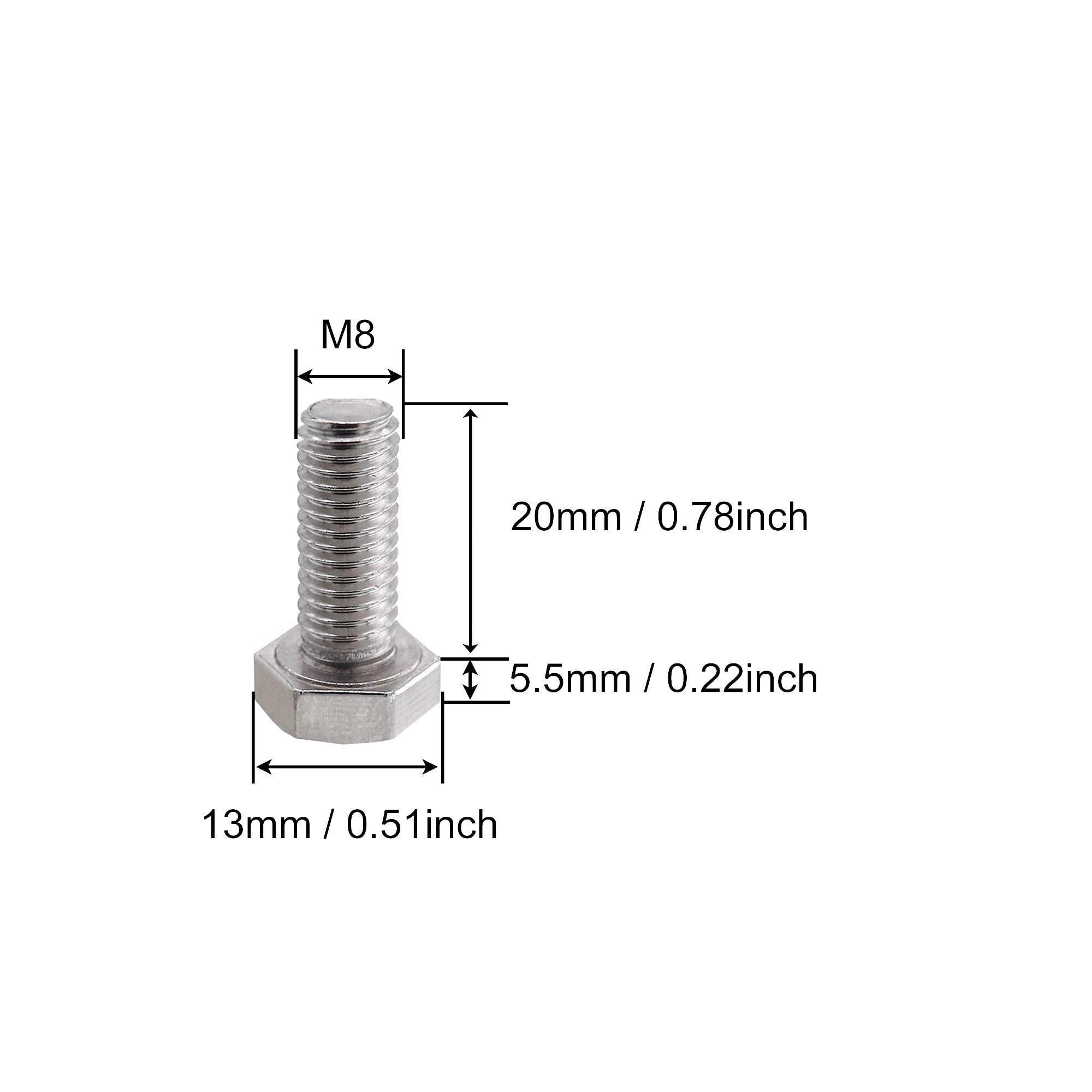 Snapklik.com : M8 Hex Head Bolt Screw, M8-1.25 X 20mm Stainless Steel ...