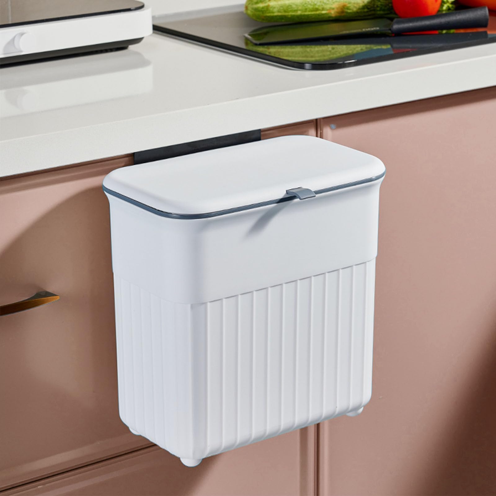 Kitchen Bin with Lid Hanging Plastic Rubbish Bins for Cabinet Door Wall ...