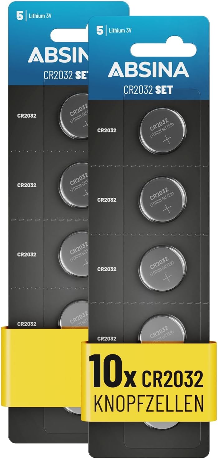 ABSINA Knopfzellen CR2032 3V 10er Pack - Batterien CR2032 auslaufsicher & mit Langer Haltbarkeit ...