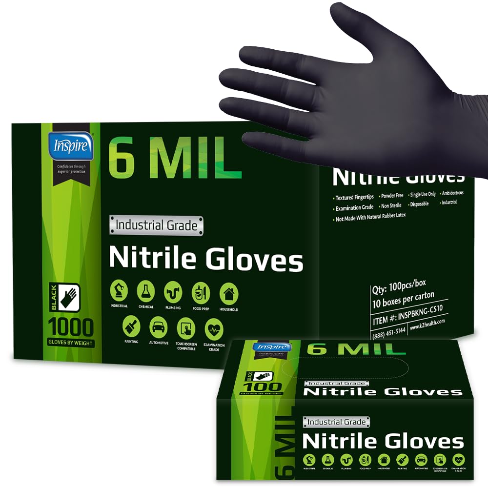 Snapklik.com : Inspire Black Nitrile Gloves HEAVY DUTY 6 Mil Nitrile ...