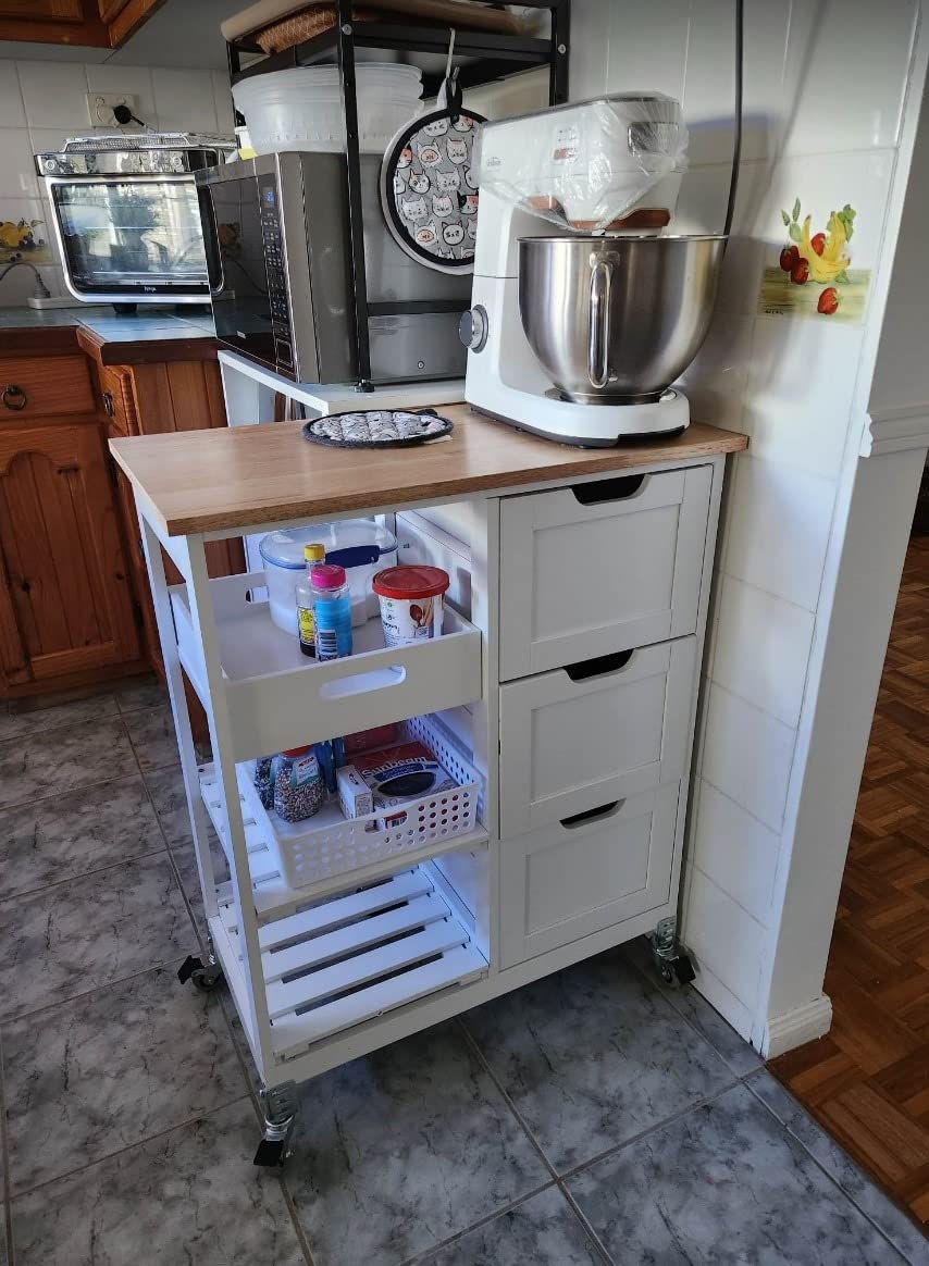 SoBuy FKW79-W,Kitchen Serving Cart with 3 Drawers and Removable Tray ...