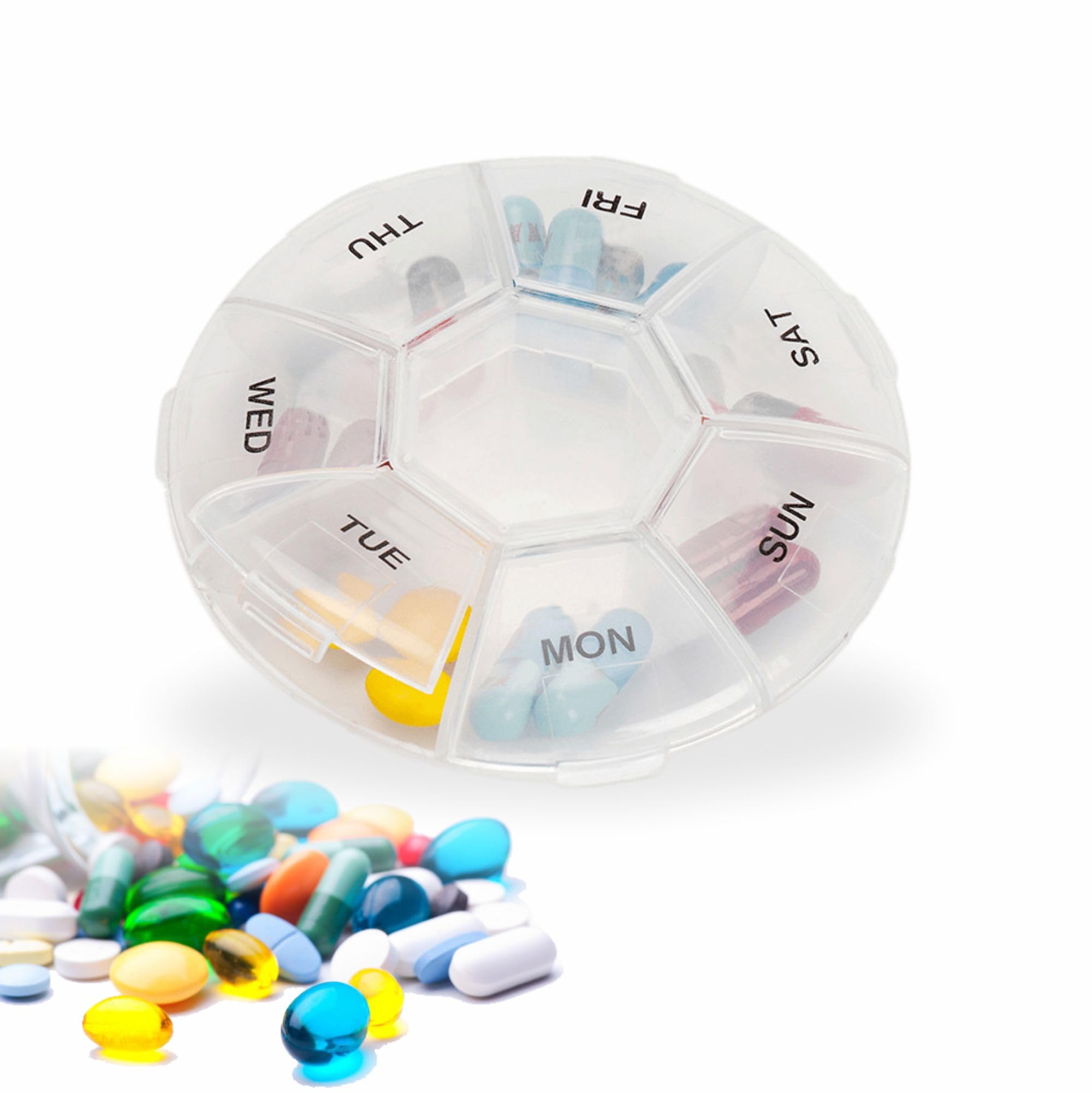 Pill Box Weekly Pill Box Organiser 7 Day Tablet Box Round Medicine ...