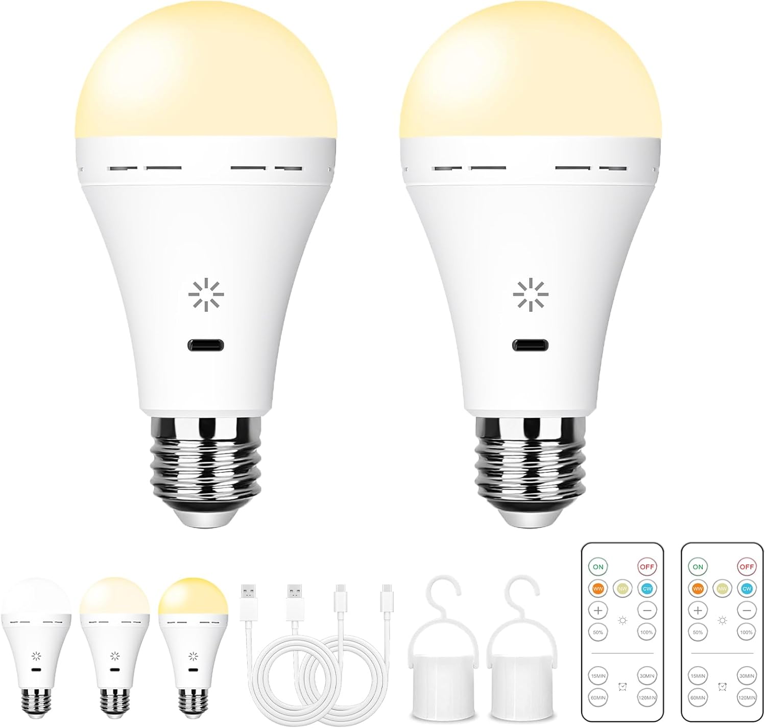 E26 Rechargeable Light Bulbs with Remote Control, 2600mAh Battery ...