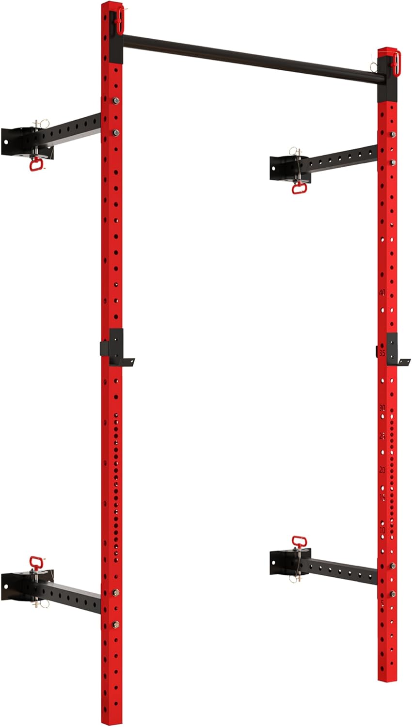 Amazon.com : Soozier Wall Mounted Folding Squat Rack with Pull Up Bar ...