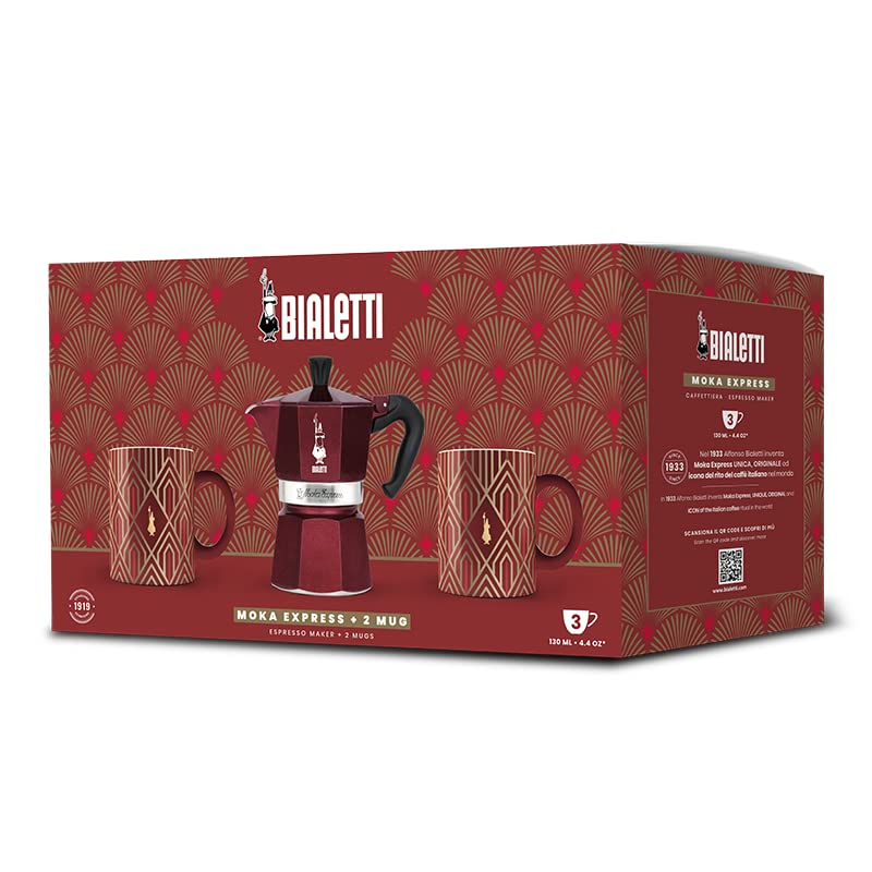Snapklik.com : Set Moka Express 3 Cups + 2 Mugs Art Deco