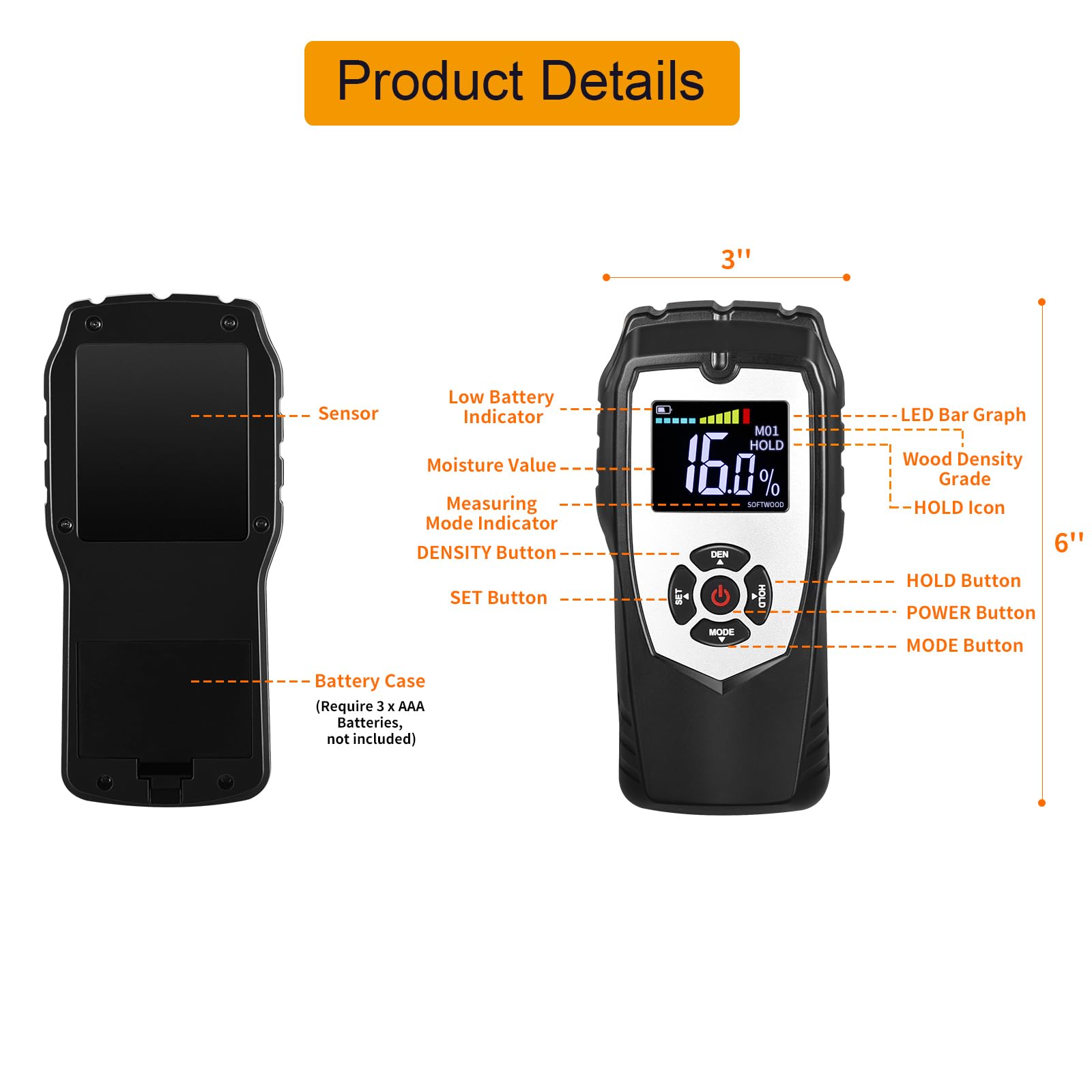 Snapklik.com : AceFox Pinless Firewood Moisture Meter For Walls, Wood ...