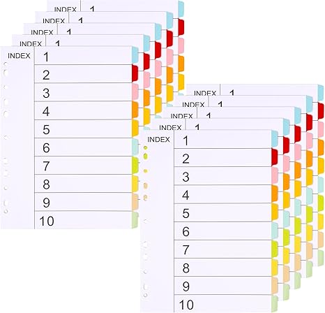 (10 Pack A4 Folder Dividers 10 Part-10 Colours File Dividers A4 ...