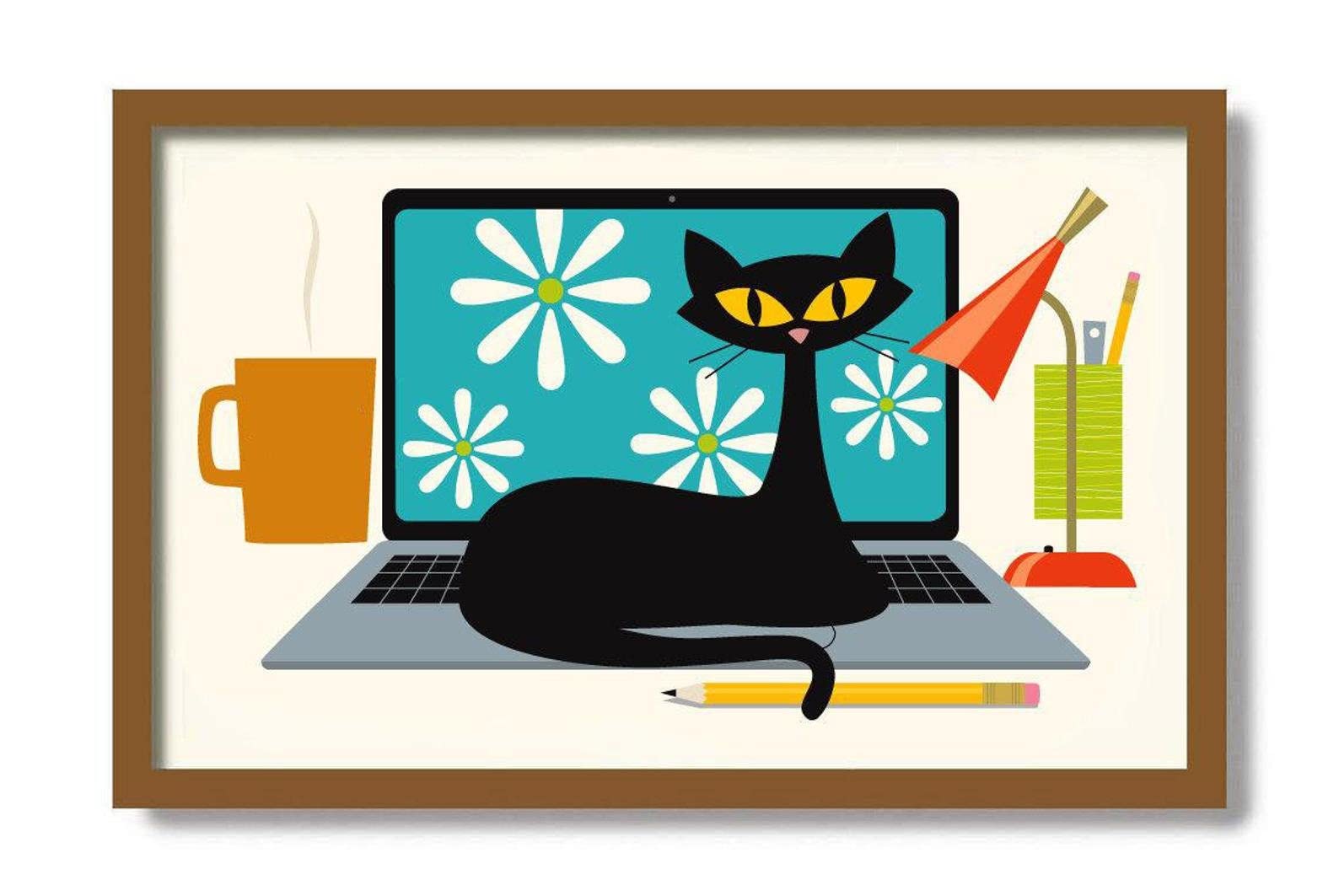 Amazon.com: USA Poster Mid Century Modern Art, Black Cat Art Print ...