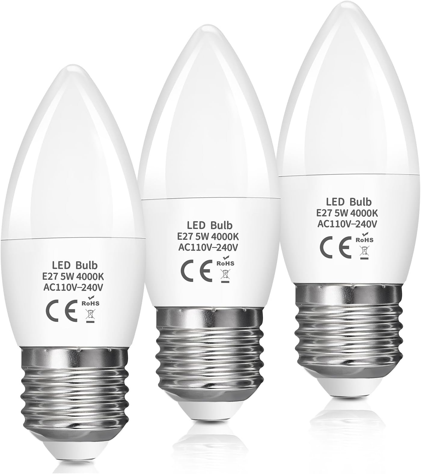 LED Candle Light Bulb E27 5W, Edison Screw E27 C37 LED Candle Bulb 40W ...