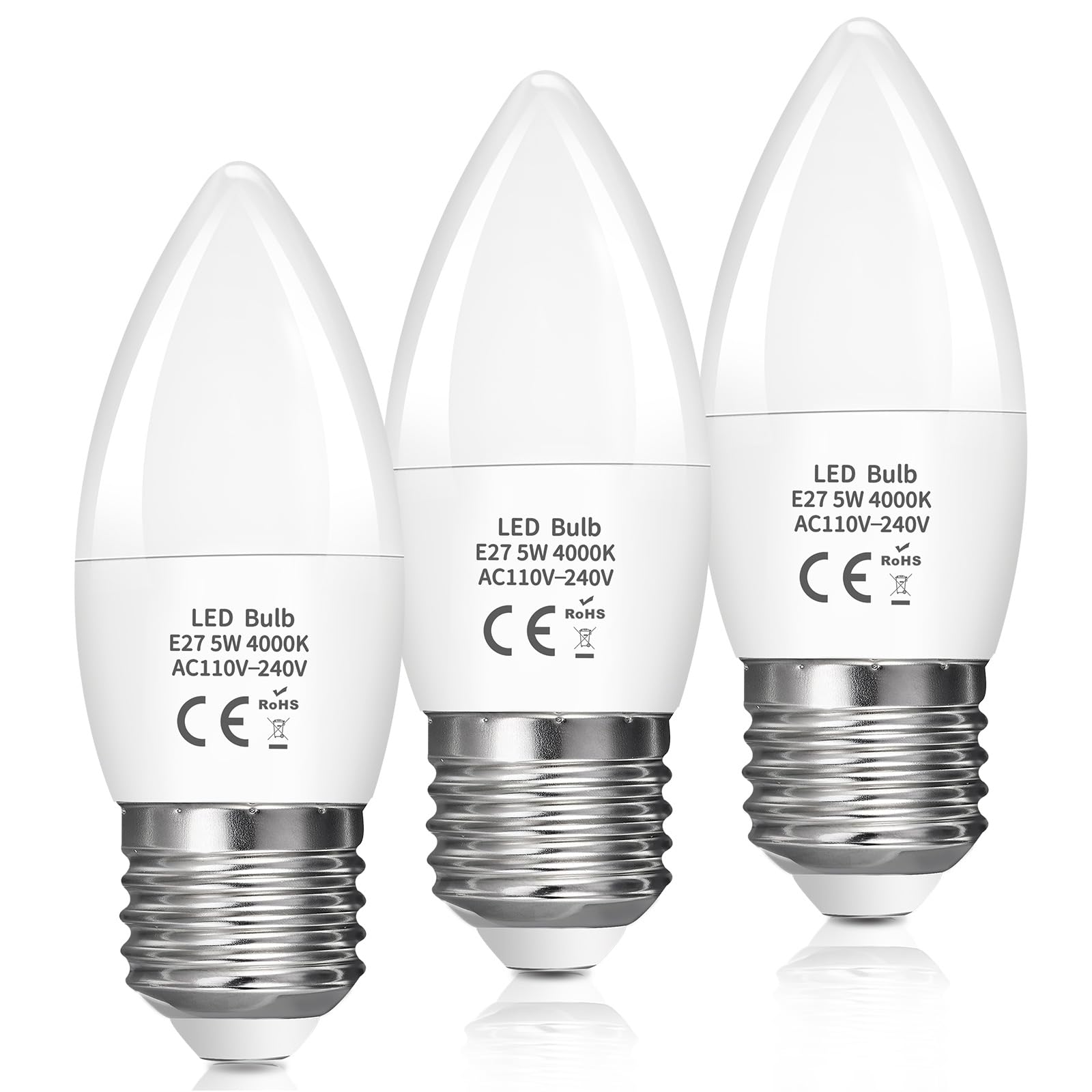 LED Candle Light Bulb E27 5W, Edison Screw E27 C37 LED Candle Bulb 40W ...