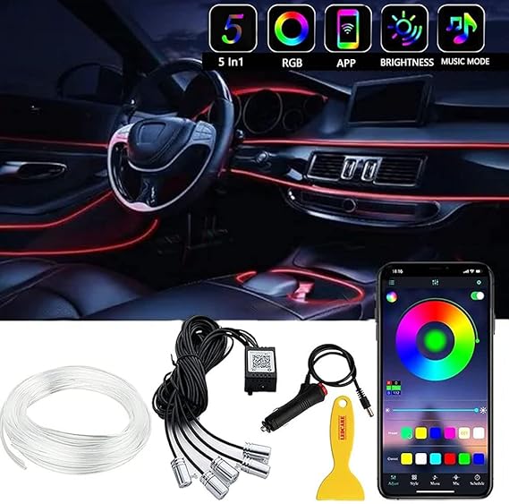 LED Innenbeleuchtung Auto,12V Led Atmosphäre Licht Auto,5 in 1 RGB Auto ...