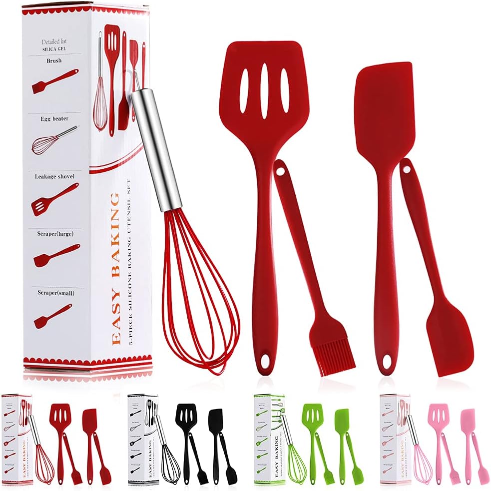 LKKCHER 5PCs Red Spatulas Kitchen Utensil Set – Silicone Spatulas ...