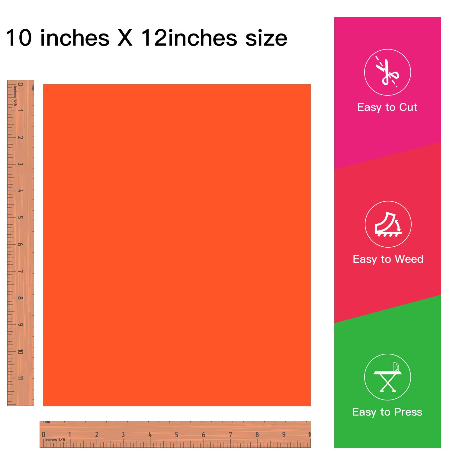 JANDJPACKAGING Neon Orange Heat Transfer Vinyl HTV for T-Shirts 12"x10 ...