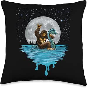 Amazon.com: Sasquatch Riding Loch Ness Monster Nessie Bigfoot Full Moon Throw Pillow : Home ...