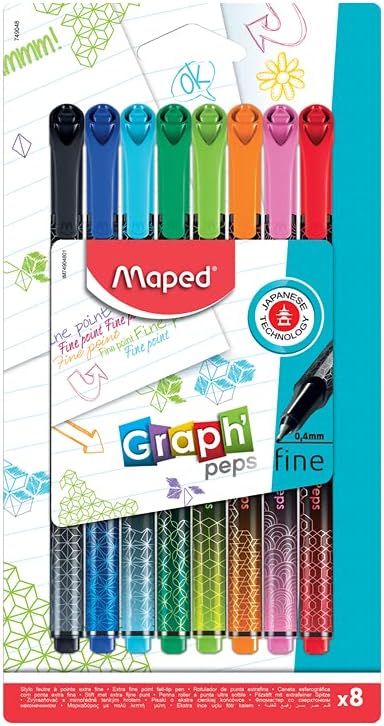 Maped, Graph'Peps Premium Fineliner 749048, 8 Colors, 0.4mm Fine Point ...