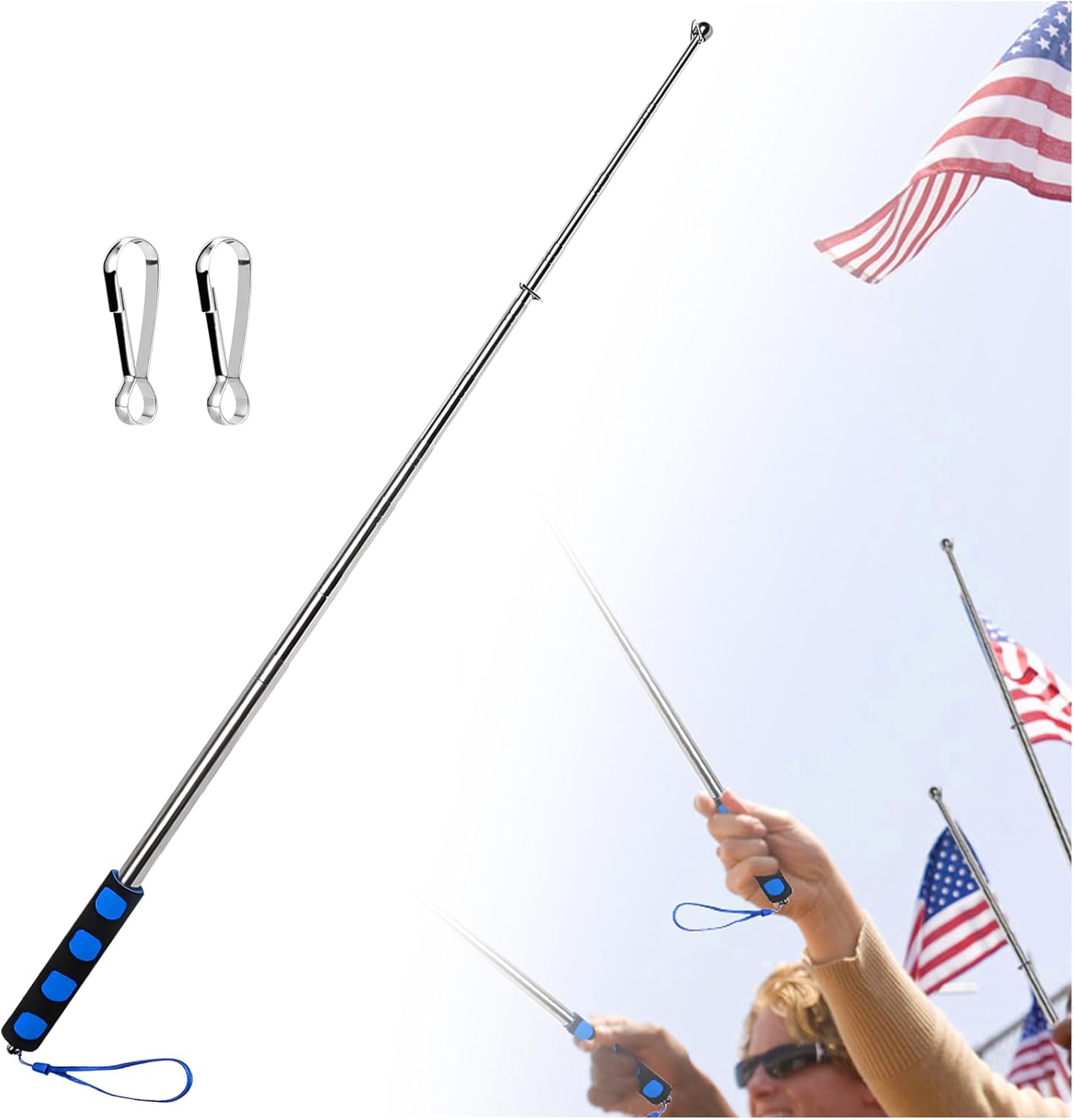 Amazon.com : smrtcol Telescopic Handheld Flagpoles with Clips 8'2 ...