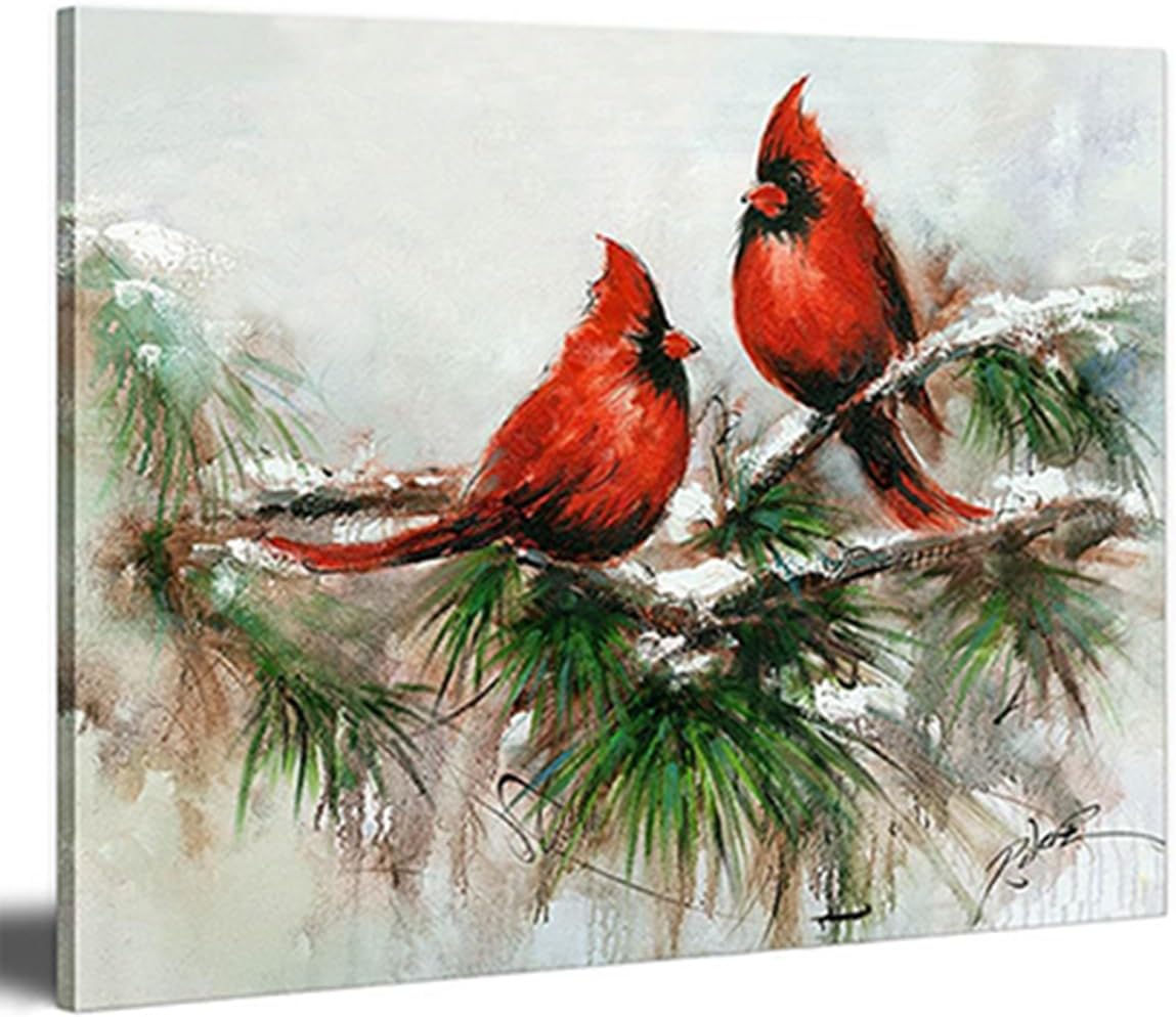 Amazon.com: Cardinals Wall Art Canvas Picture - 24x36 inch Christmas ...