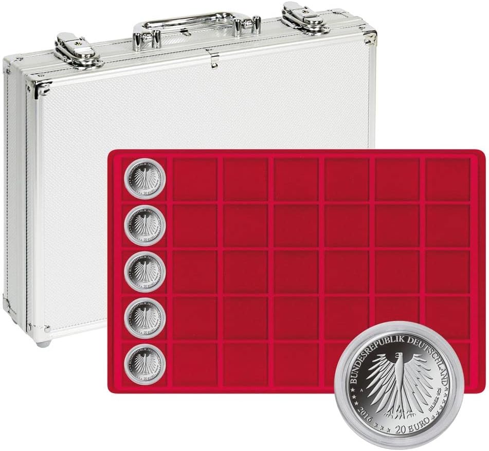 LINDNER Das Original Aluminium Coin Case with 5 Red Coin Trays for 175 ...