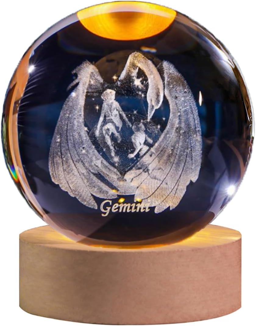 Amazon.com: QIANCHANG Gemini Crystal Ball with Wooden Light Base, 3D ...