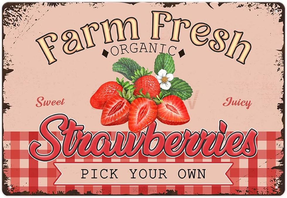 Amazon.com: SCAZOMV Farm Fresh Sweet Juicy Strawberries Vintage Metal ...