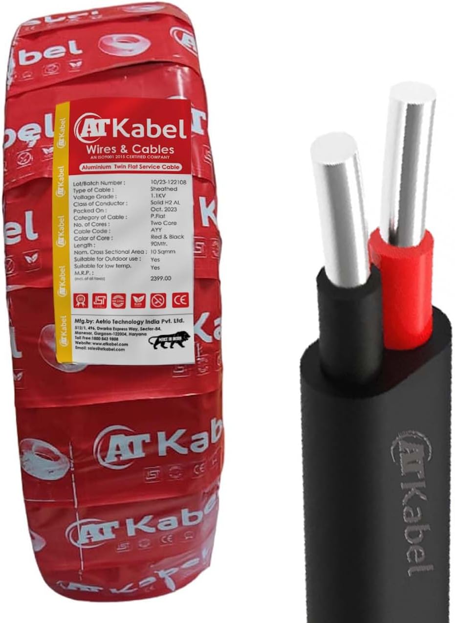 AT Kabel 10 sq mm Heavy Load Capacity Aluminum Service Wire/Cable Twin ...