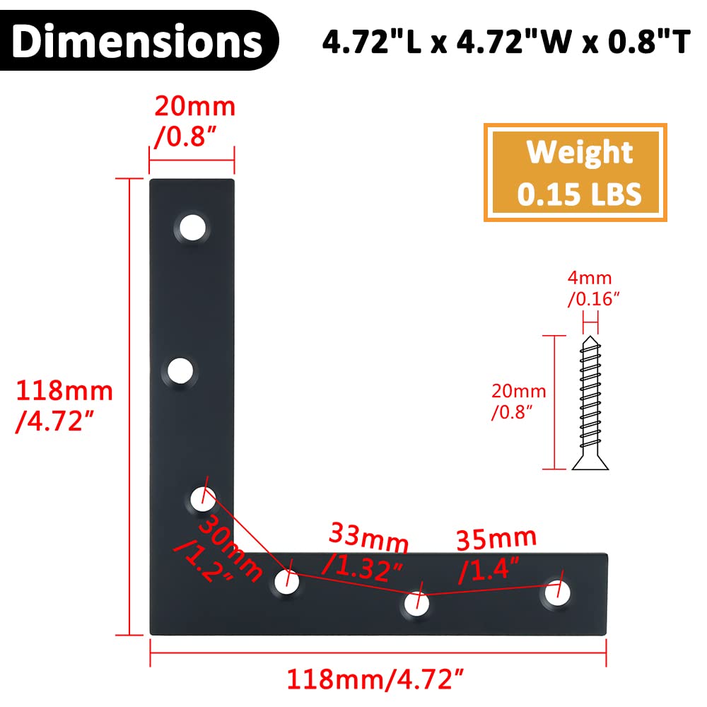 Snapklik.com : SAYAYO L Brace, 120x120mm / 5 X 5 Metal L Mending Plate L Flat Plate Bracket ...
