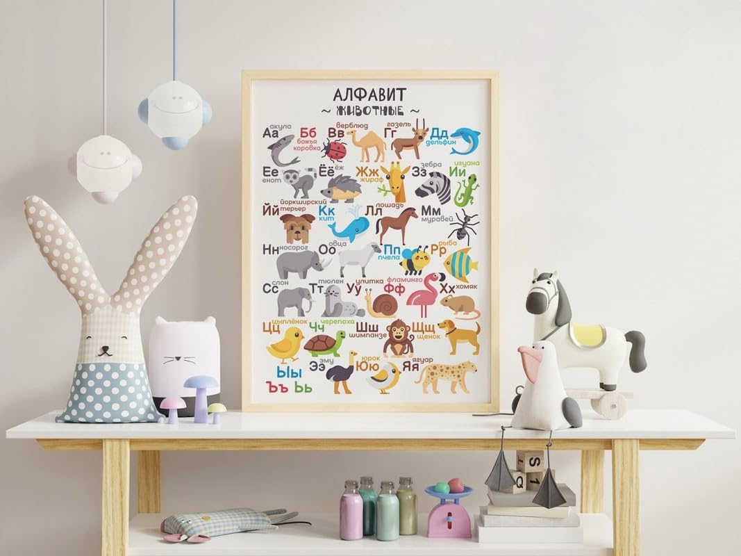Amazon.com: Russian Alphabet With Animals Wall Art, Montessori ...
