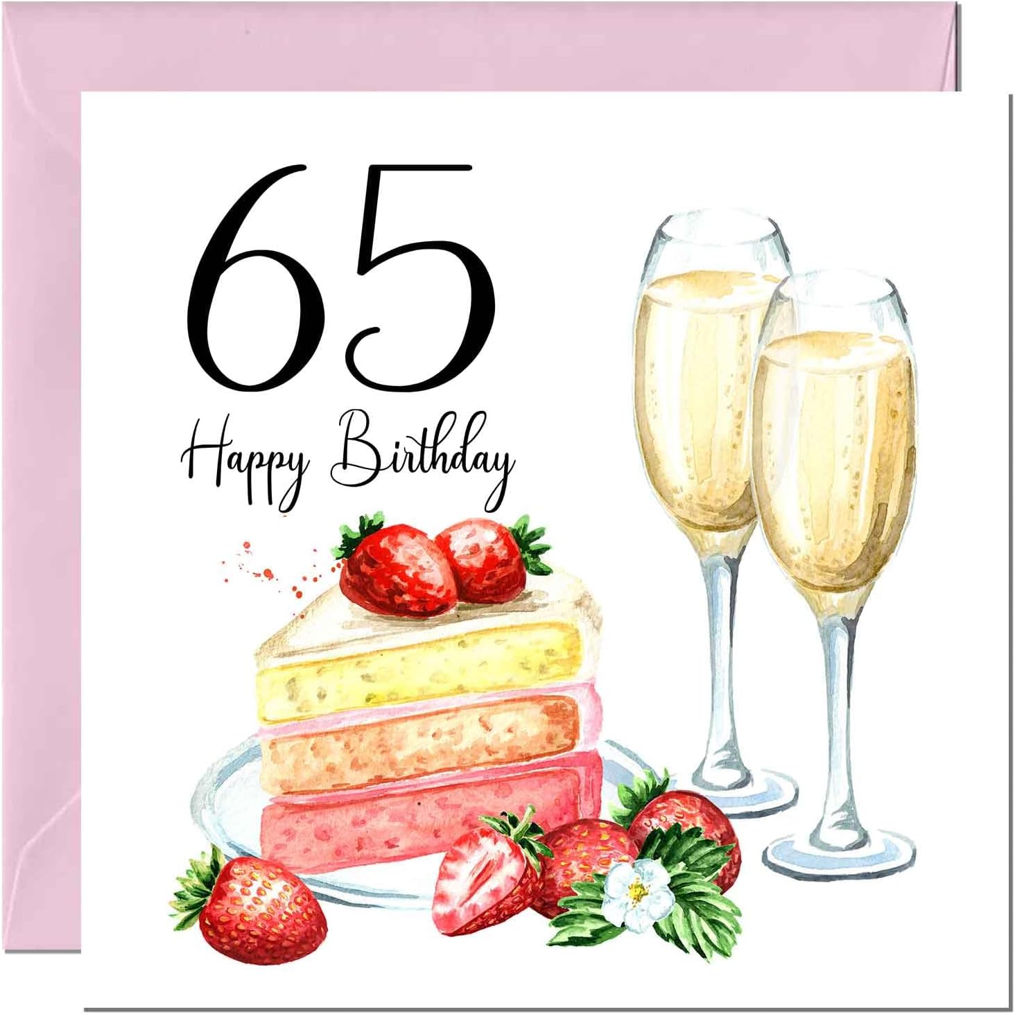65th Birthday Card for Women - Strawberries & Cake - Ladies Birthday ...