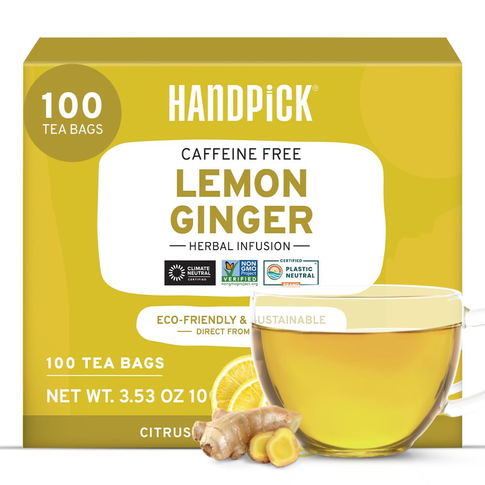 Amazon.com : HANDPICK, Lemon Ginger Herbal Tea - 100 Pyramid Tea Bags ...
