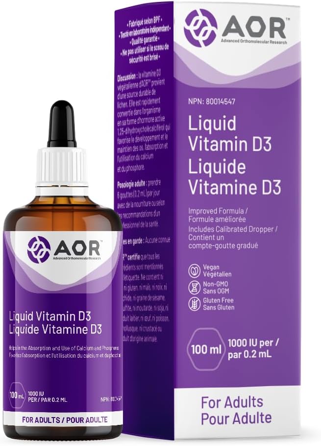 AOR Liquid Vitamin D3 Drops 1000 IU for Adults, 100 ml 500-Servings ...