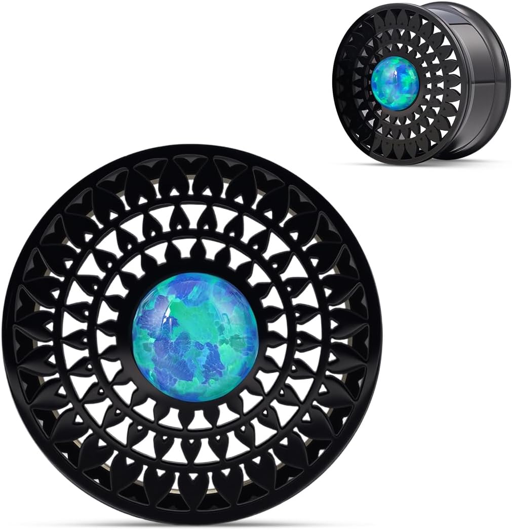 Amazon.com: COOEAR Opal Ear Plugs, Black Geometric Flower Gauges ...
