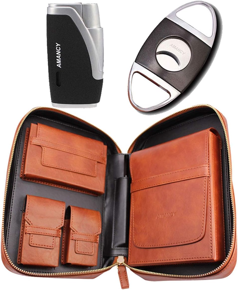 Amazon.com: AMANCY Portable Multi-Function Brown Leather Cedar Wood ...