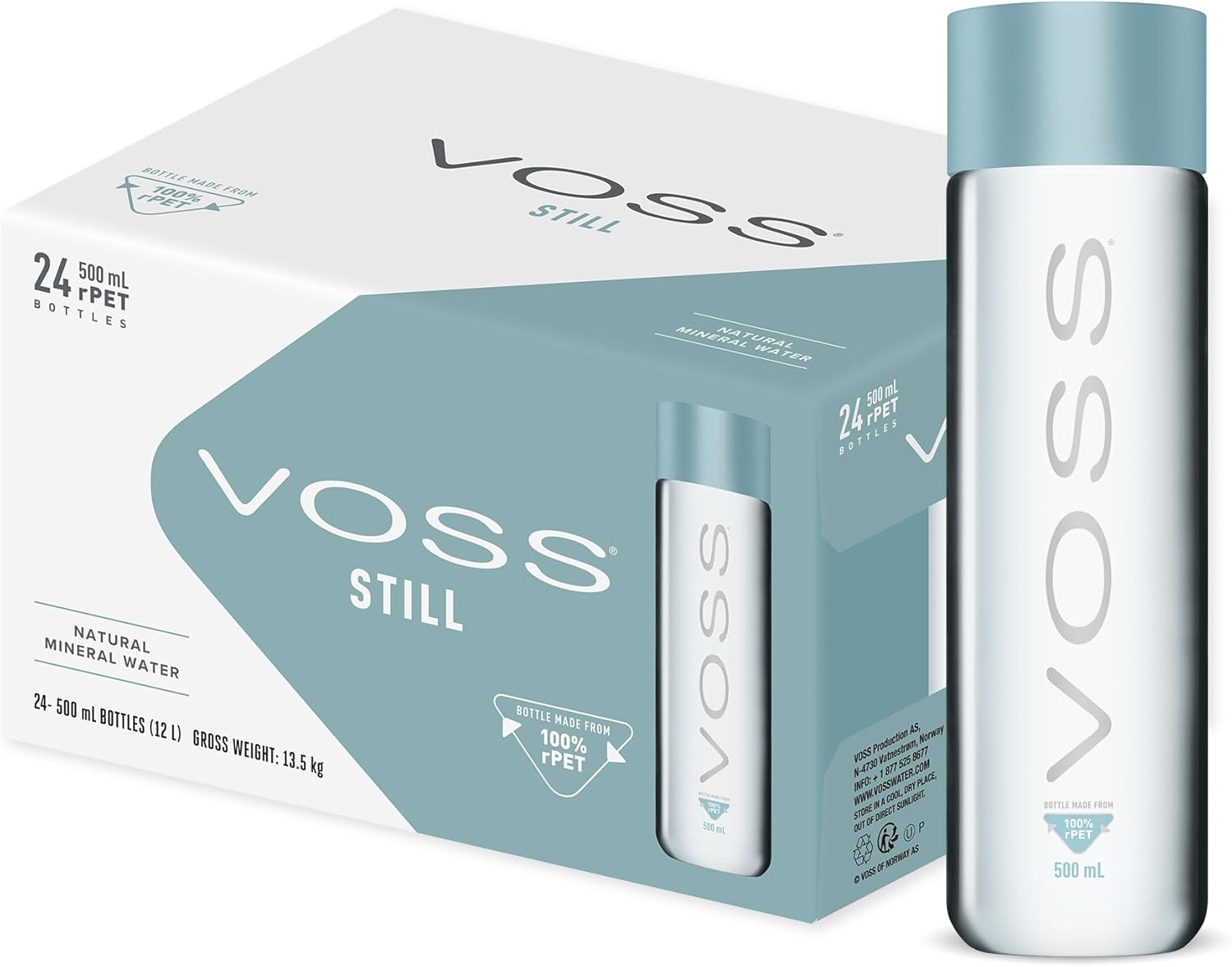 VOSS Still Water, Pack of 24 x 500ml PET Bottles, Natural Mineral Water ...