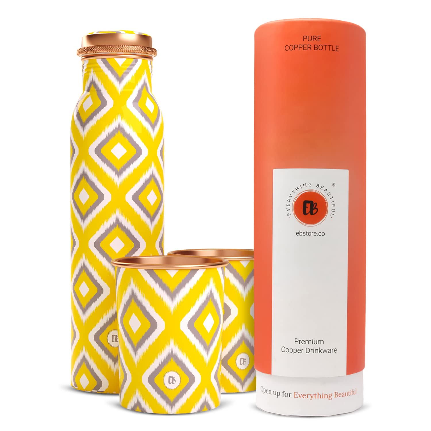 EB-Everything Beautiful Pure Copper Water Bottle 1 Litre with Glass Set ...