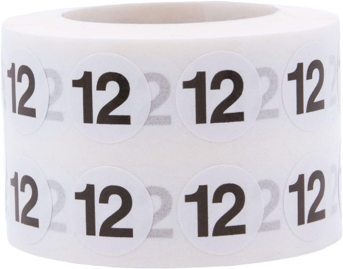Amazon.com : 1/2" Inch Number 12 Stickers, Semi-Gloss White Round ...