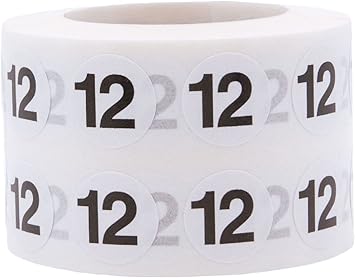 Amazon.com : 1/2" Inch Number 12 Stickers, Semi-Gloss White Round ...