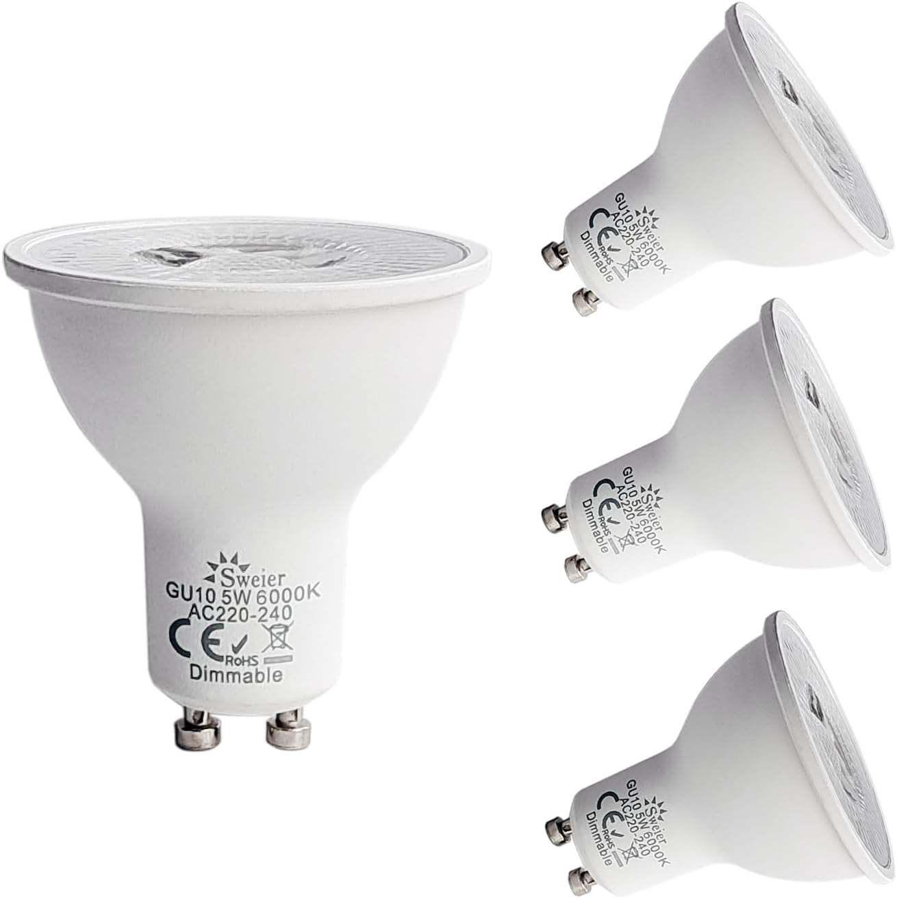 4XSweier 5W Dimmable Cool White 6000K GU10 LED Bulb, 430LM GU10 LED ...
