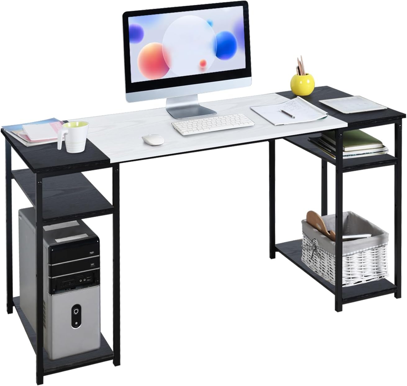 Amazon.com: FurnitureR 47.2" Home Office Desk Wood Top Contemporary ...