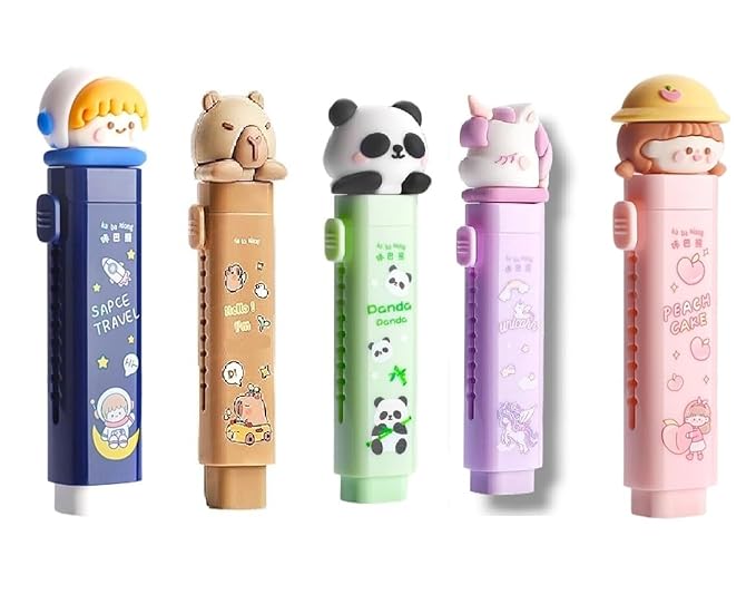 Alokik Enterprise 5 Pcs Cartoon Shaped Cute Erasers Push Pull Design ...