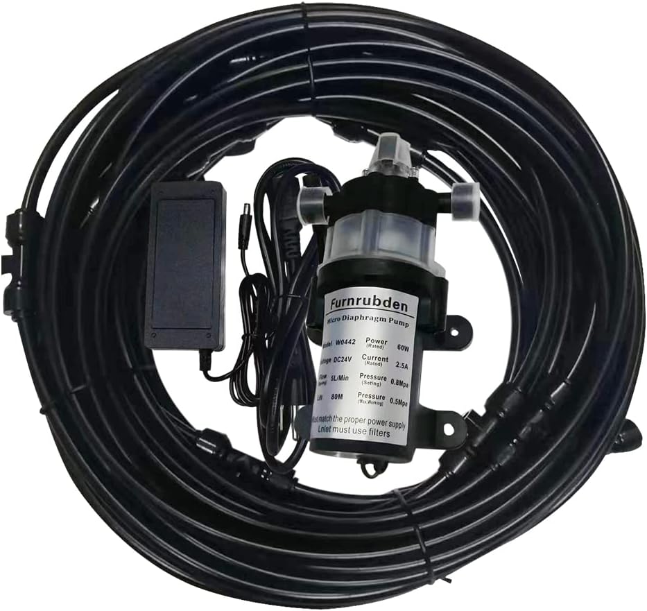 Bulpure Misting Cooling System, 68.24FT Mist Kits + 12V DC 60W 5L / min ...