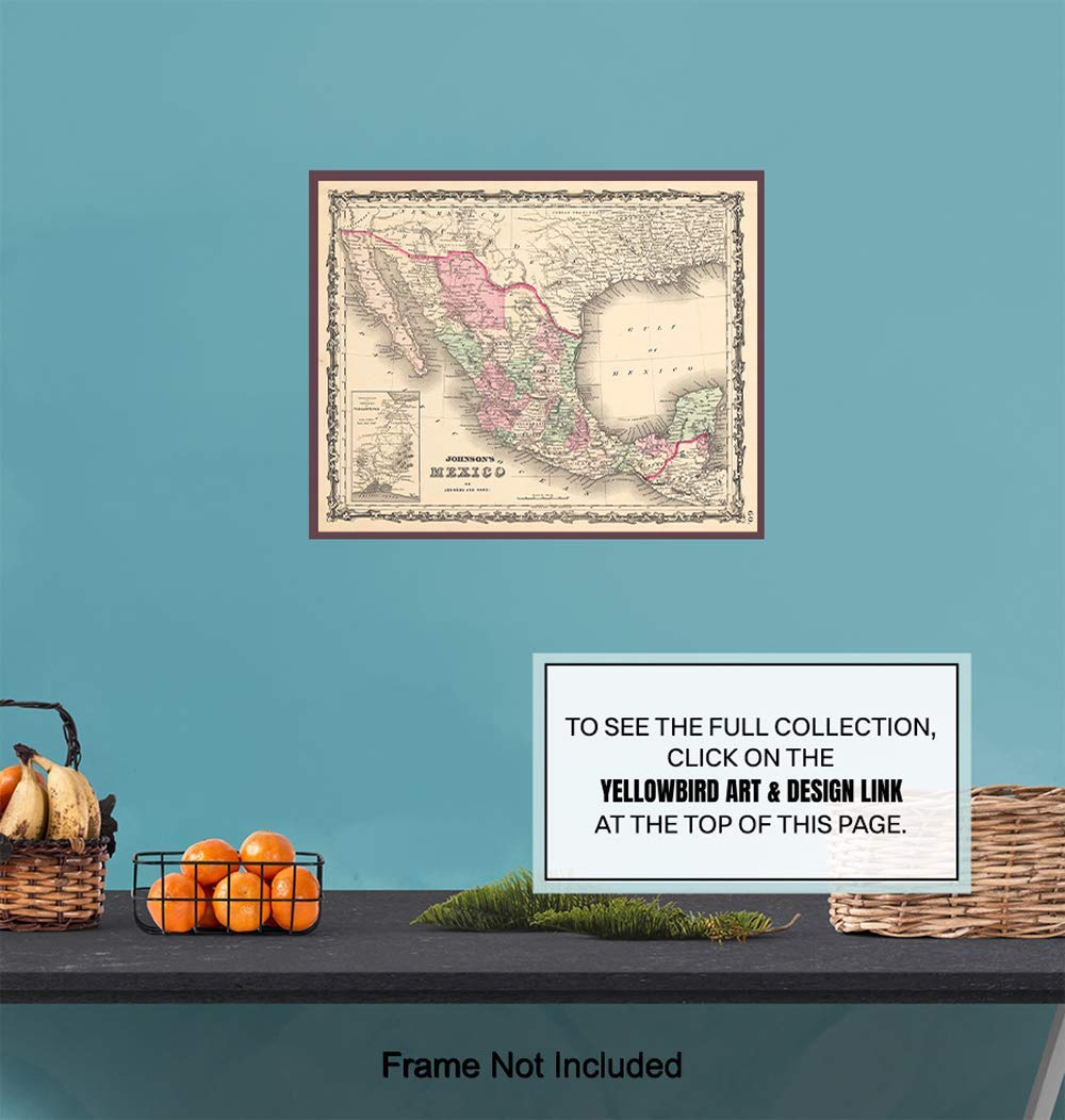 Vintage Mexico Map Poster - Chicano Wall Decor - Mexicano Gift - 8x10 ...