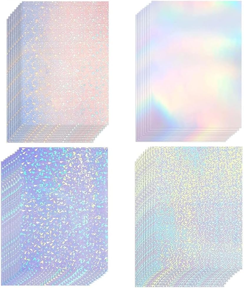 24 Sheets Vinyl Printable Sticker Paper, A4 Size Holographic Glossy ...
