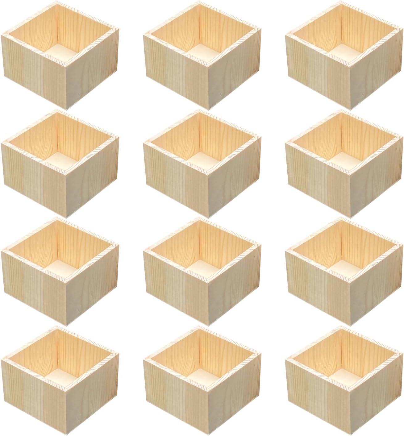 Amazon.com: 12 Pack 4.7 Inch Square Wood Box Unfinished Small Wooden ...