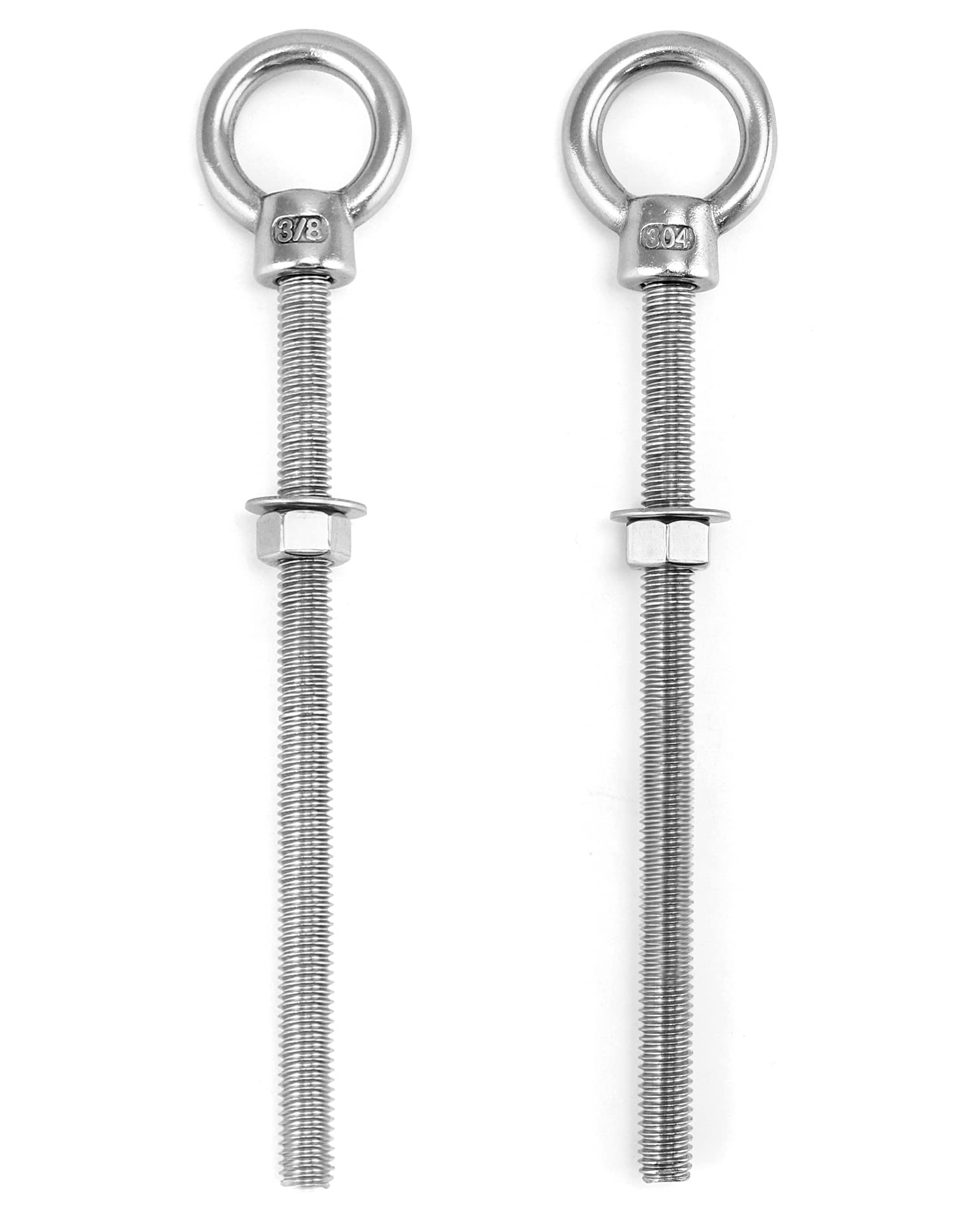 Snapklik.com : Threaded Eyebolts, 10 Pack 3/8 X 6 Long Stainless Steel ...