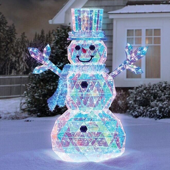 6 Pre-Lit Prismatic Snowman with Colorful Lights for Indoor Outdoor ...